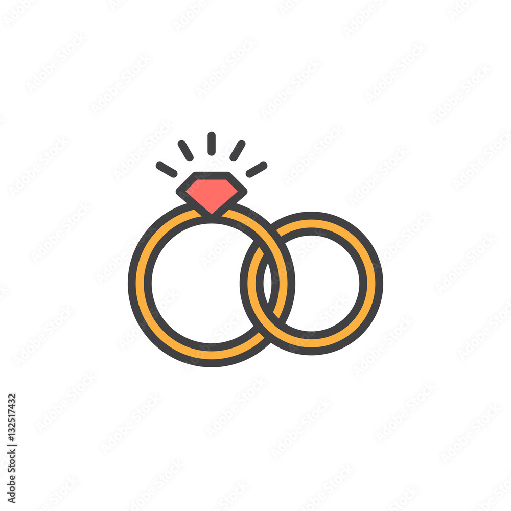 Engagement, wedding rings line icon, filled outline vector sign, linear ...