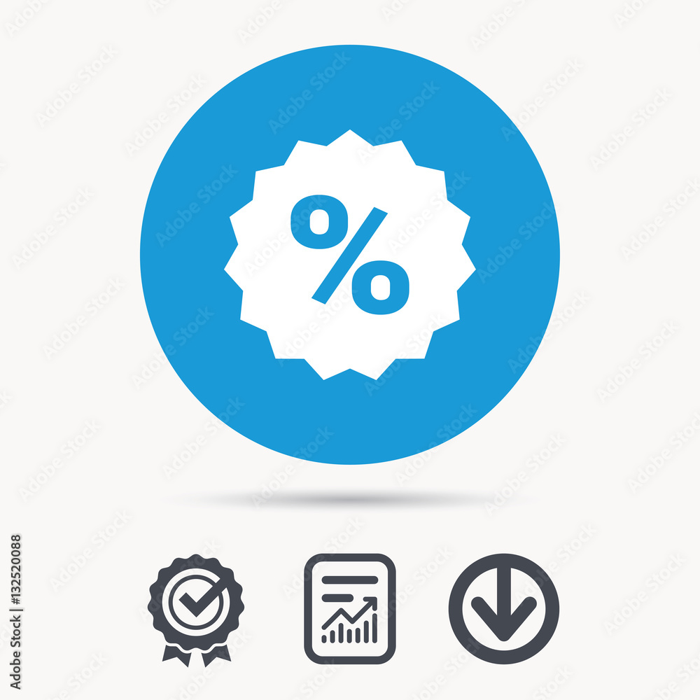 Discount icon. Sale offer star symbol. Achievement check, download and ...