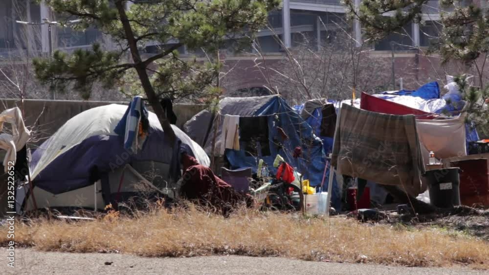 Homeless people set up a makeshift home in the city Stock Video | Adobe ...