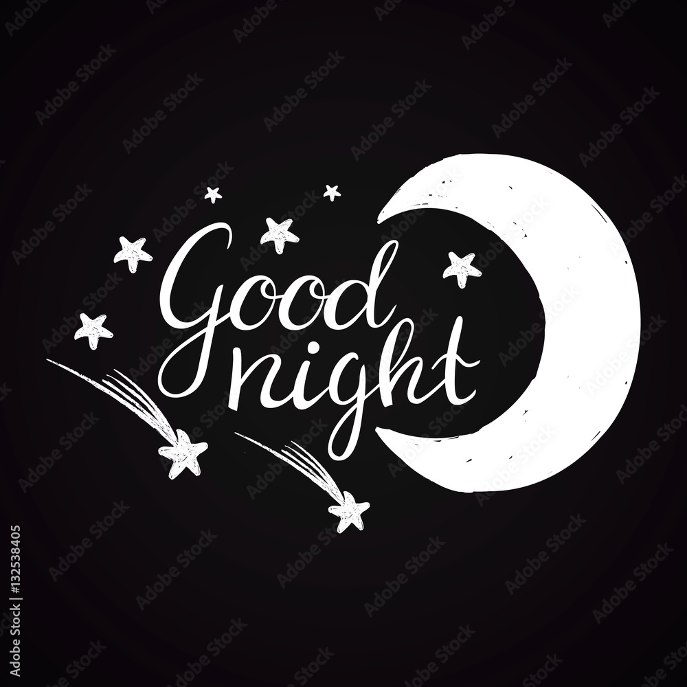 Good Night. Hand drawn typography poster. T shirt hand lettered ...