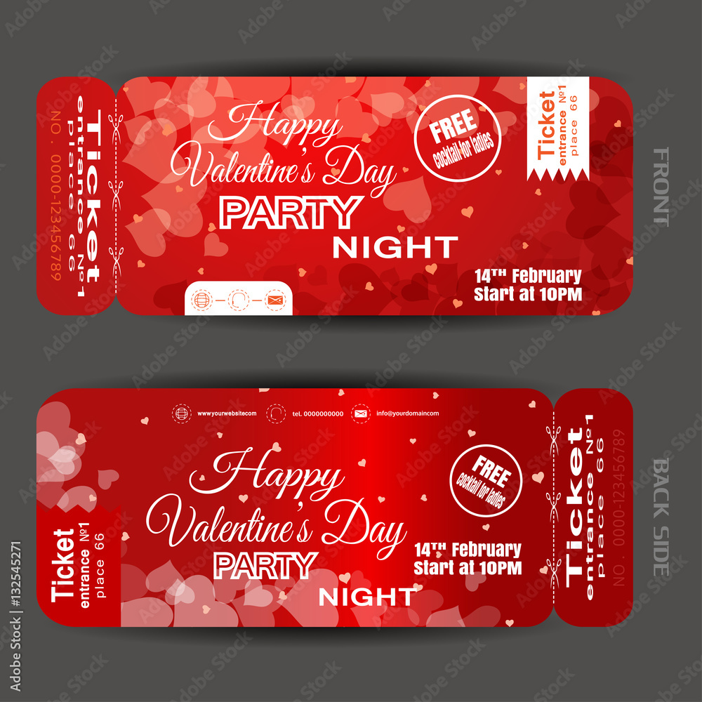 Vector Happy Valentine's Day night party ticket on the red gradient ...