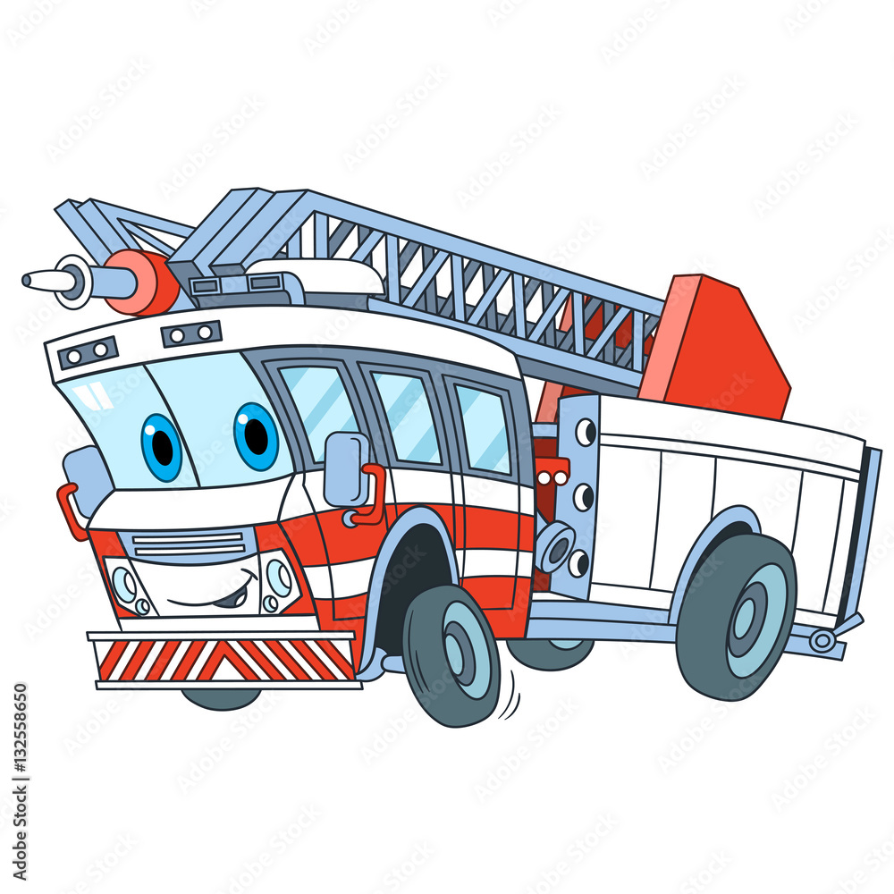 Cartoon emergency transport. Fire truck, isolated on white background ...