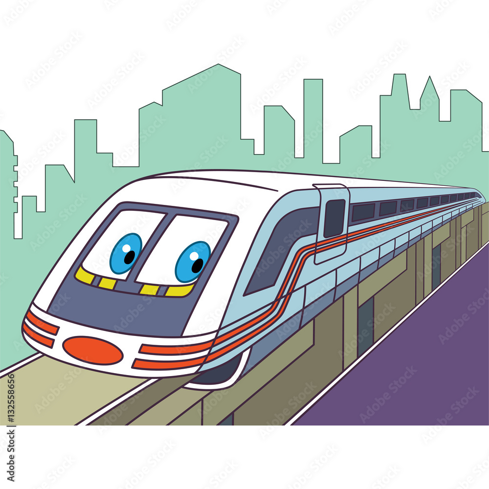 Cartoon vehicle transport. High speed electric train, isolated on white ...