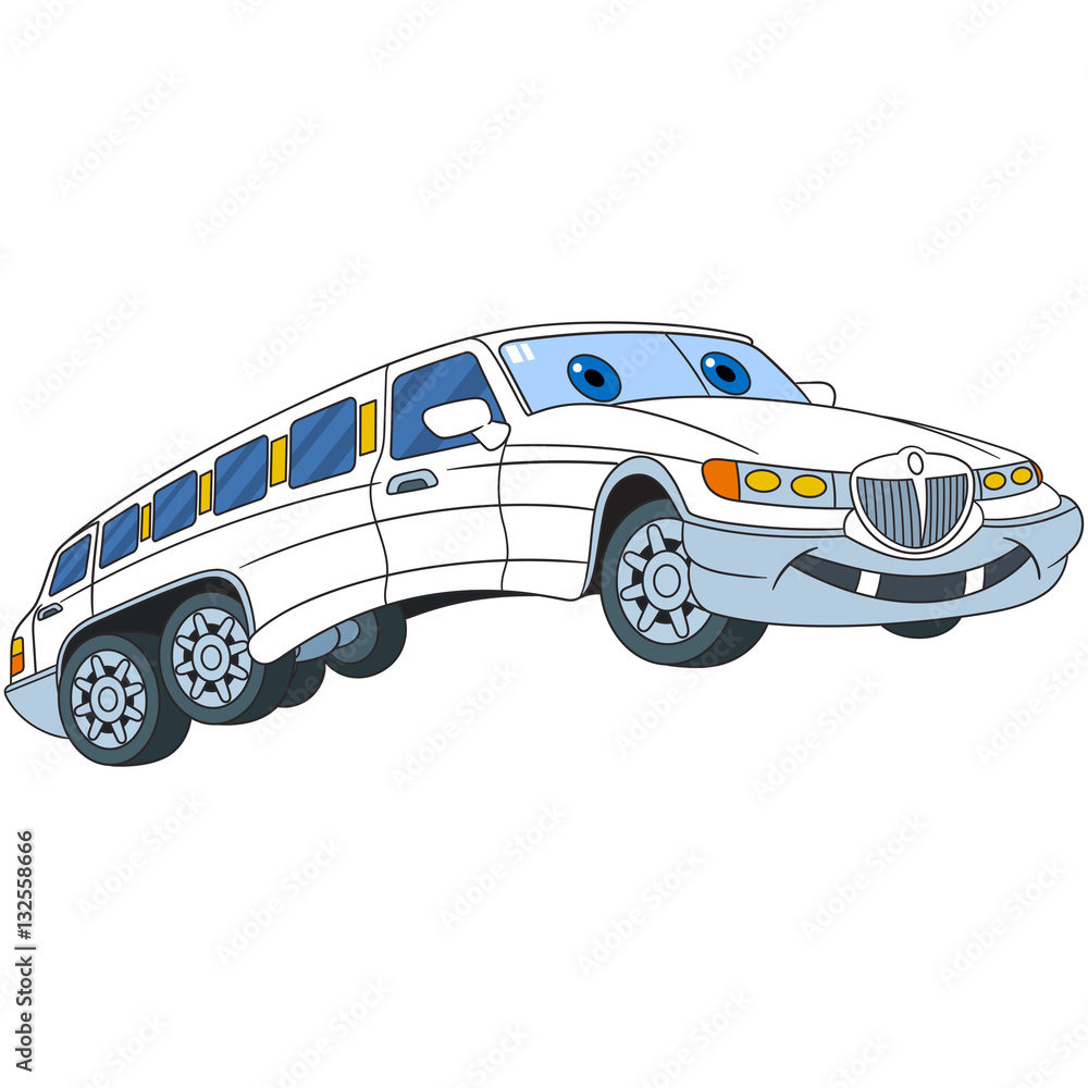 Cartoon vehicle transport. White limousine car (limo), isolated on ...