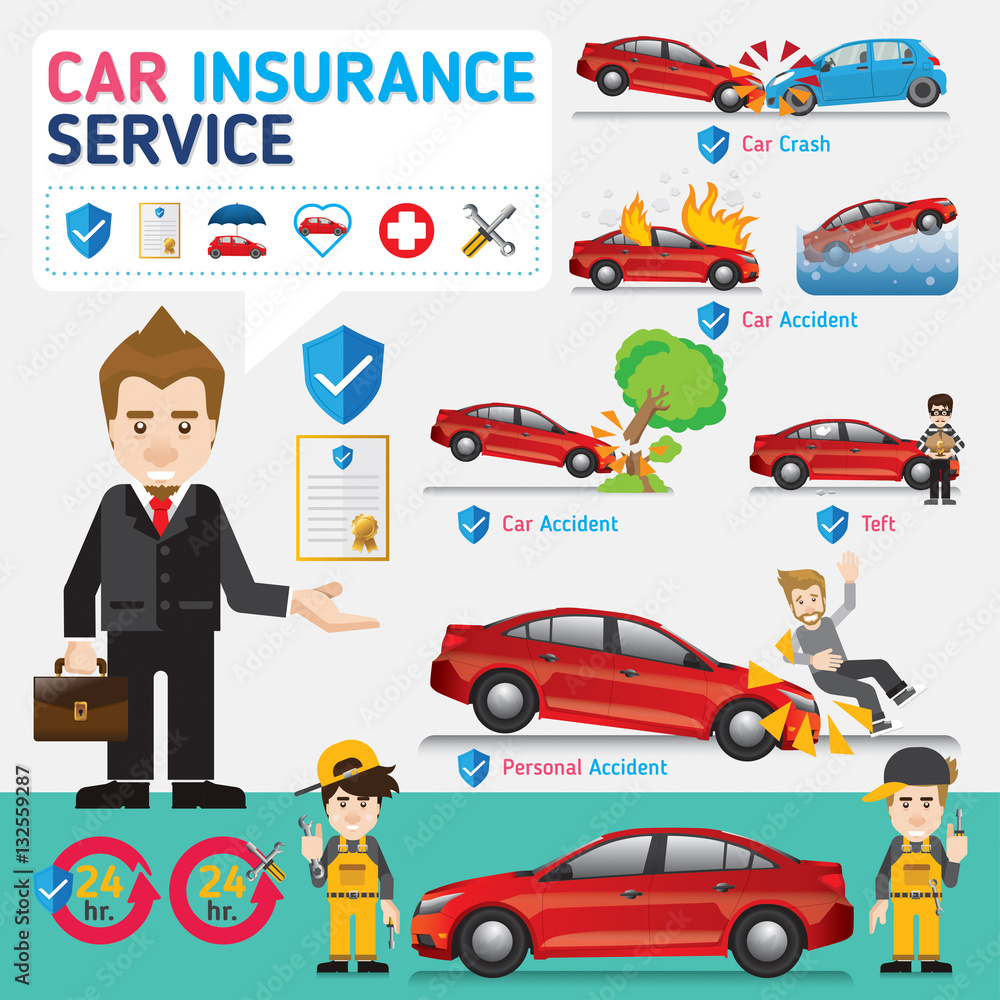 Car insurance business service icons template. Can be used for workflow ...