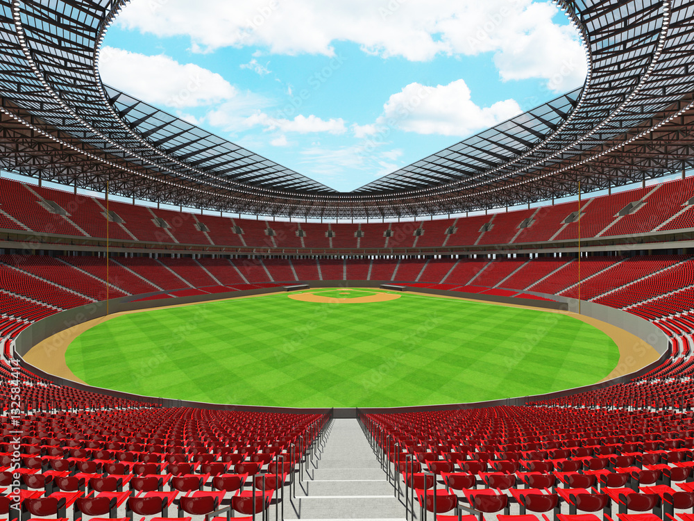 3D render of baseball stadium with red seats and VIP boxes Stock ...