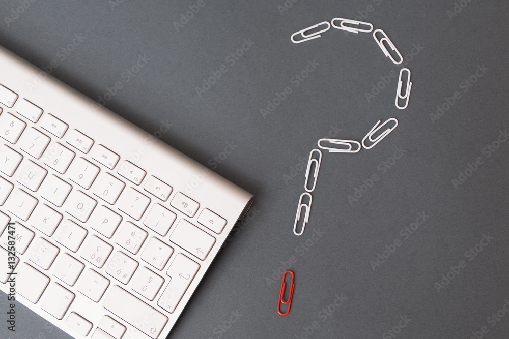 Question mark and computer keyboard meaning office problem Stock Photo ...