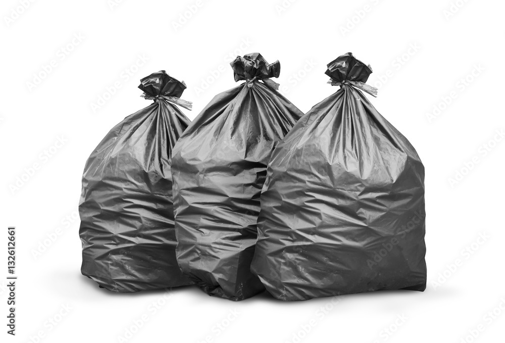 Black trash bag on white background Stock Photo | Adobe Stock