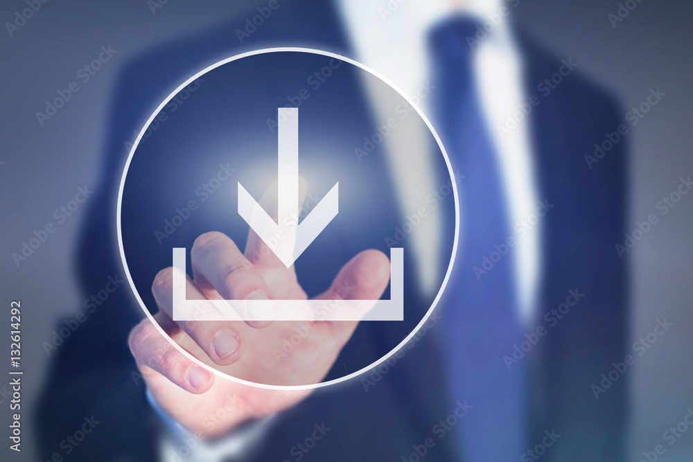 download button on touch screen, load concept, transfer data Stock ...