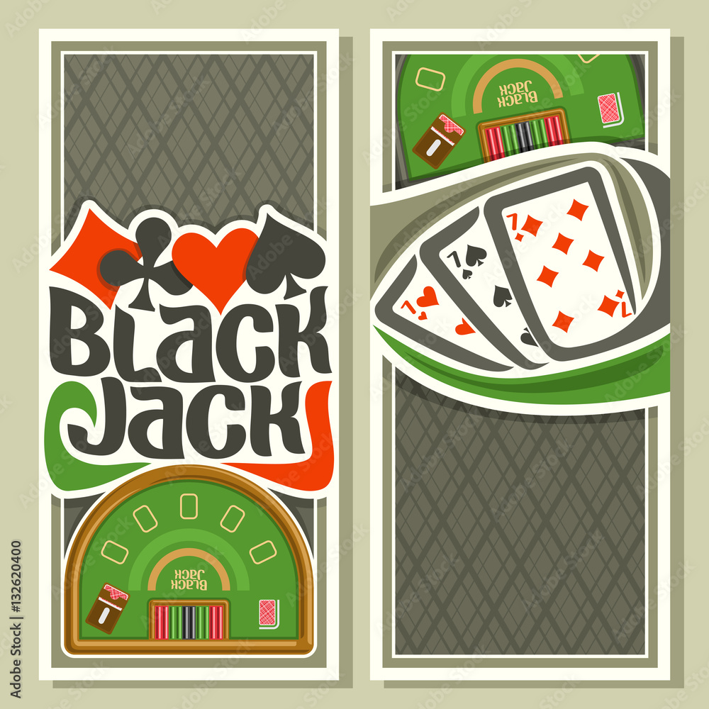Vector vertical banners of Black Jack for text: combination hand seven ...