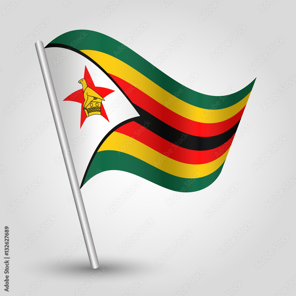 vector waving simple triangle zimbabwean flag on slanted silver pole ...