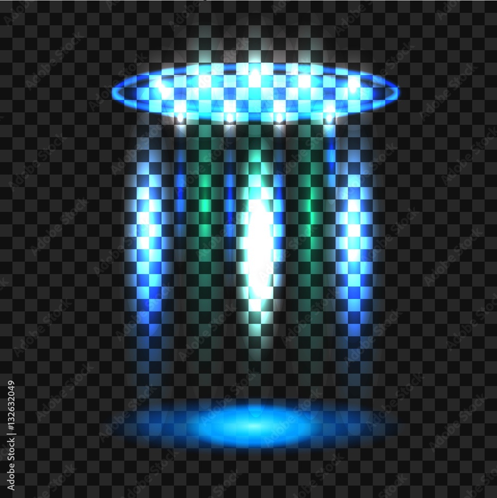 UFO light beam, aliens futuristic spacecraft isolated on transparent ...
