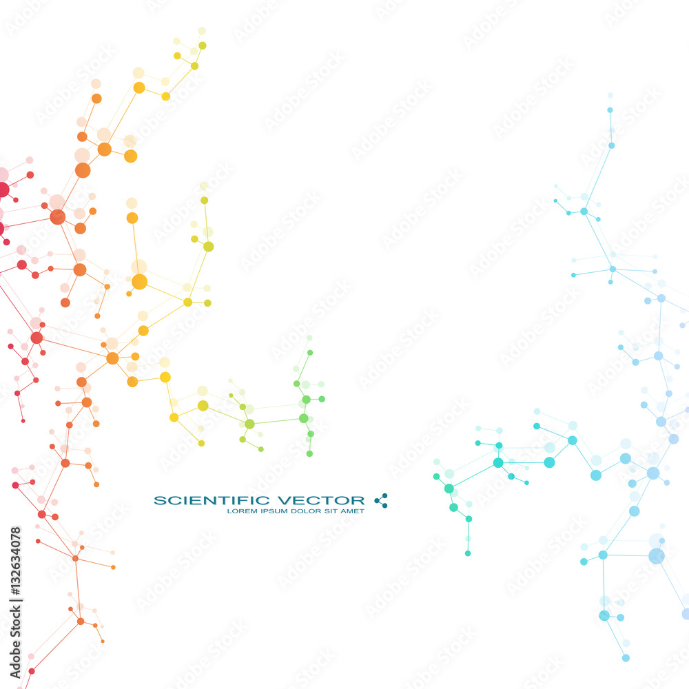Molecule DNA and neurons vector. Molecular structure. Connected lines ...