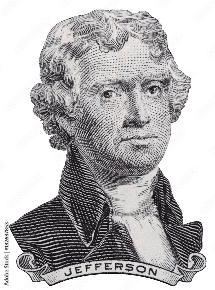 US President Thomas Jefferson face on USA two dollar bill macro ...