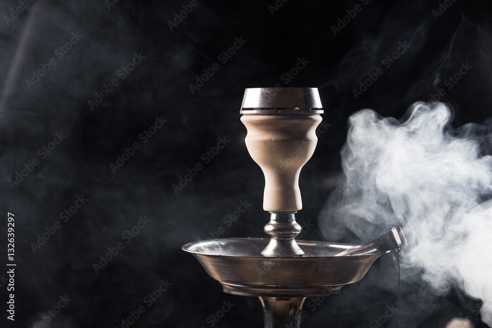 smoke hookah on a black background with a beautiful smoke Stock Photo ...
