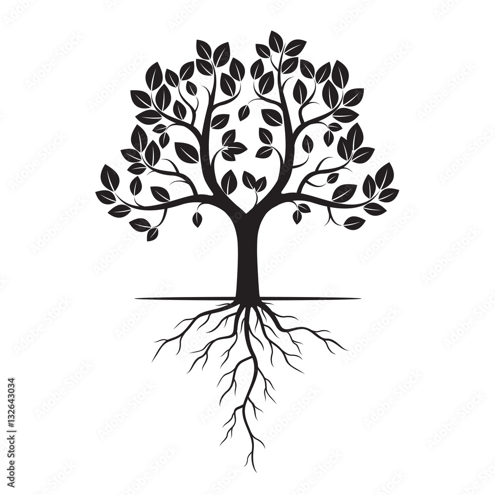 Black Tree with Roots. Vector Illustration. Stock Vector | Adobe Stock
