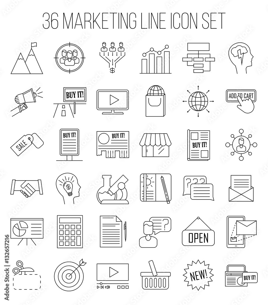 Marketing icons. Advertising and media signs. Stock-Vektorgrafik ...