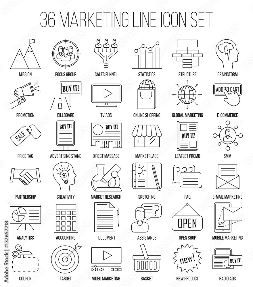 Marketing icons. Advertising and media signs. Stock Vector | Adobe Stock