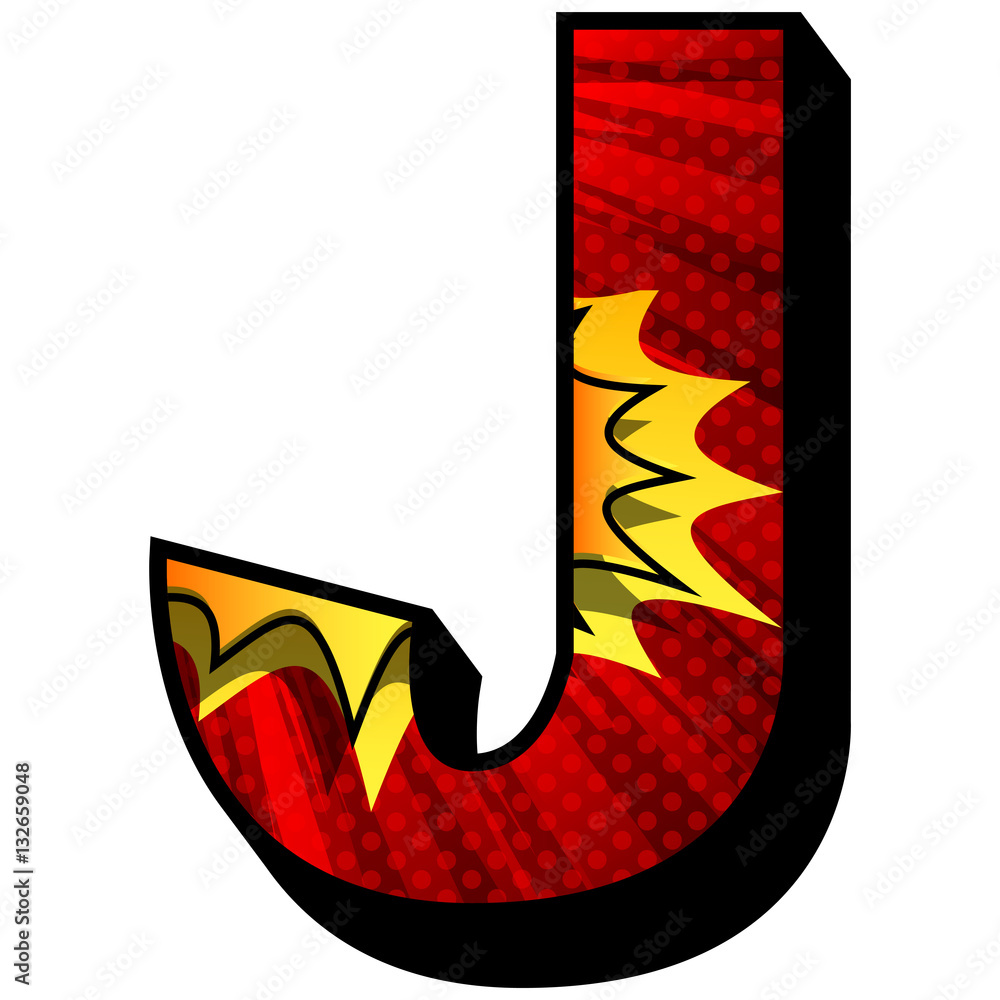 Letter J filled with comic book explosion, background. Stock Vector ...