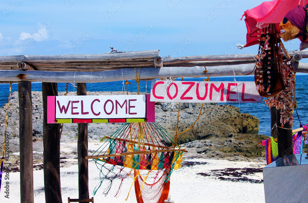 Welcome to Cozumel Sign on a Beach Stock Photo | Adobe Stock