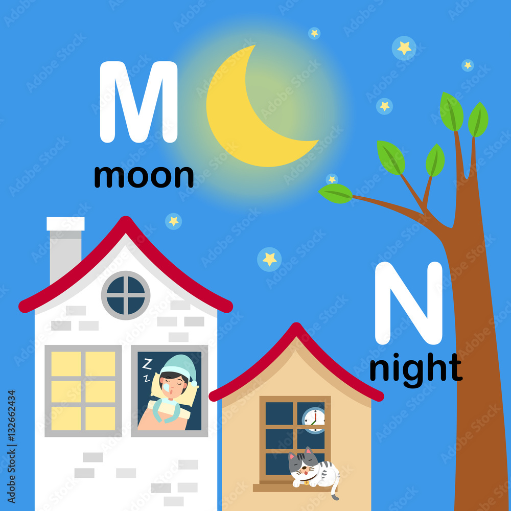 Alphabet Letter M-moon,N-night,illustration Stock-Vektorgrafik | Adobe ...