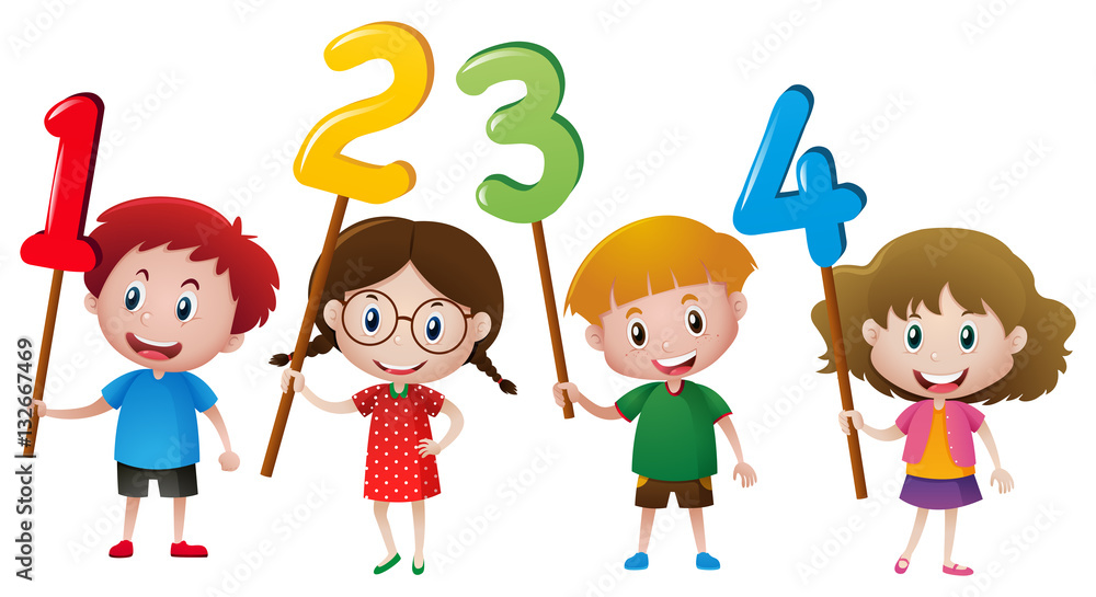 Kids holding numbers on the stick Stock Vector | Adobe Stock