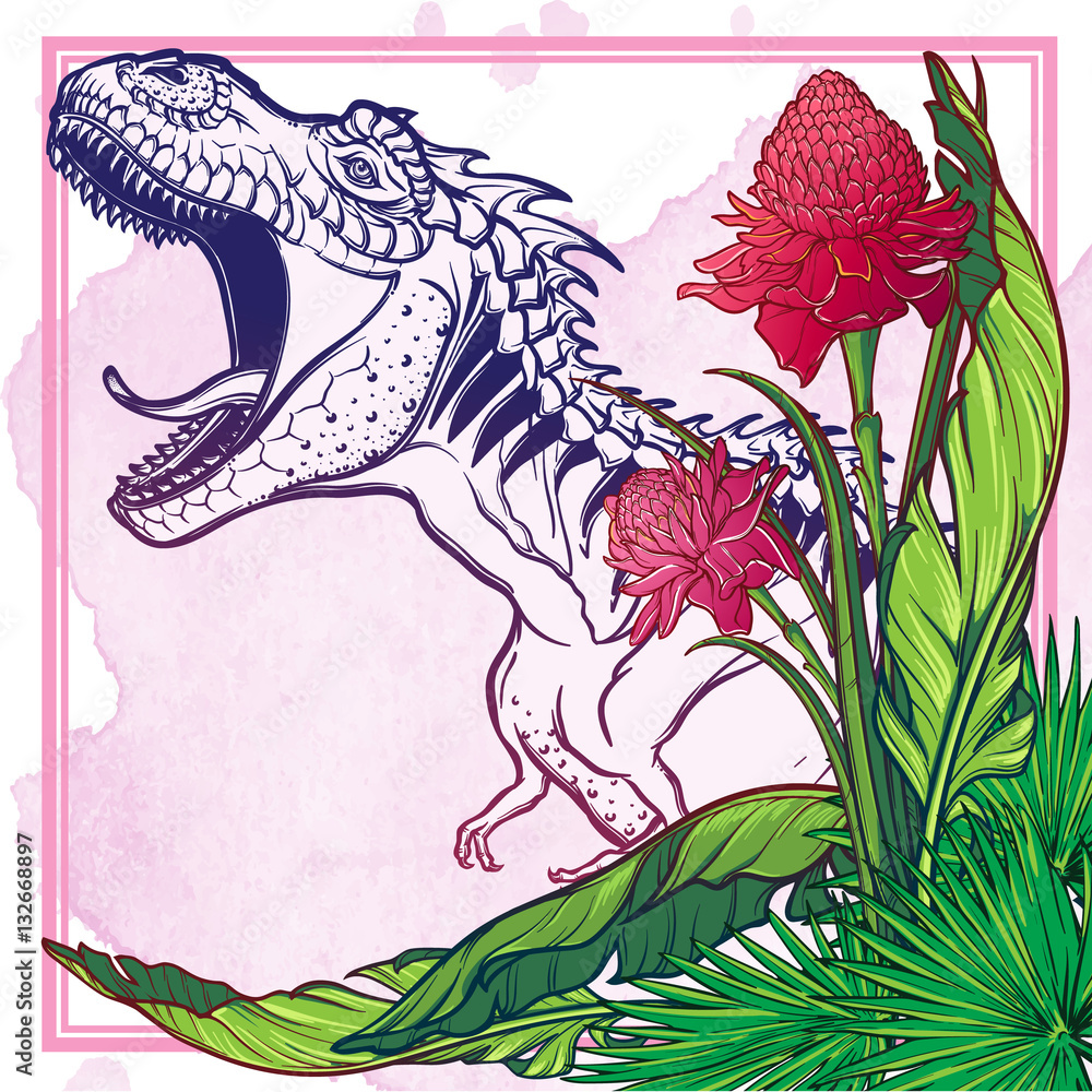 Detailed sketch style drawing of the roaring tirannosaurus rex on a ...