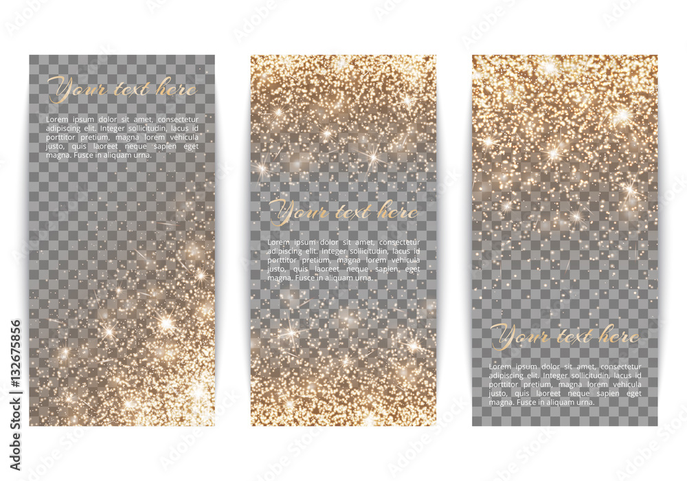 Set of banners with gold glitter on a transparent background Stock ...