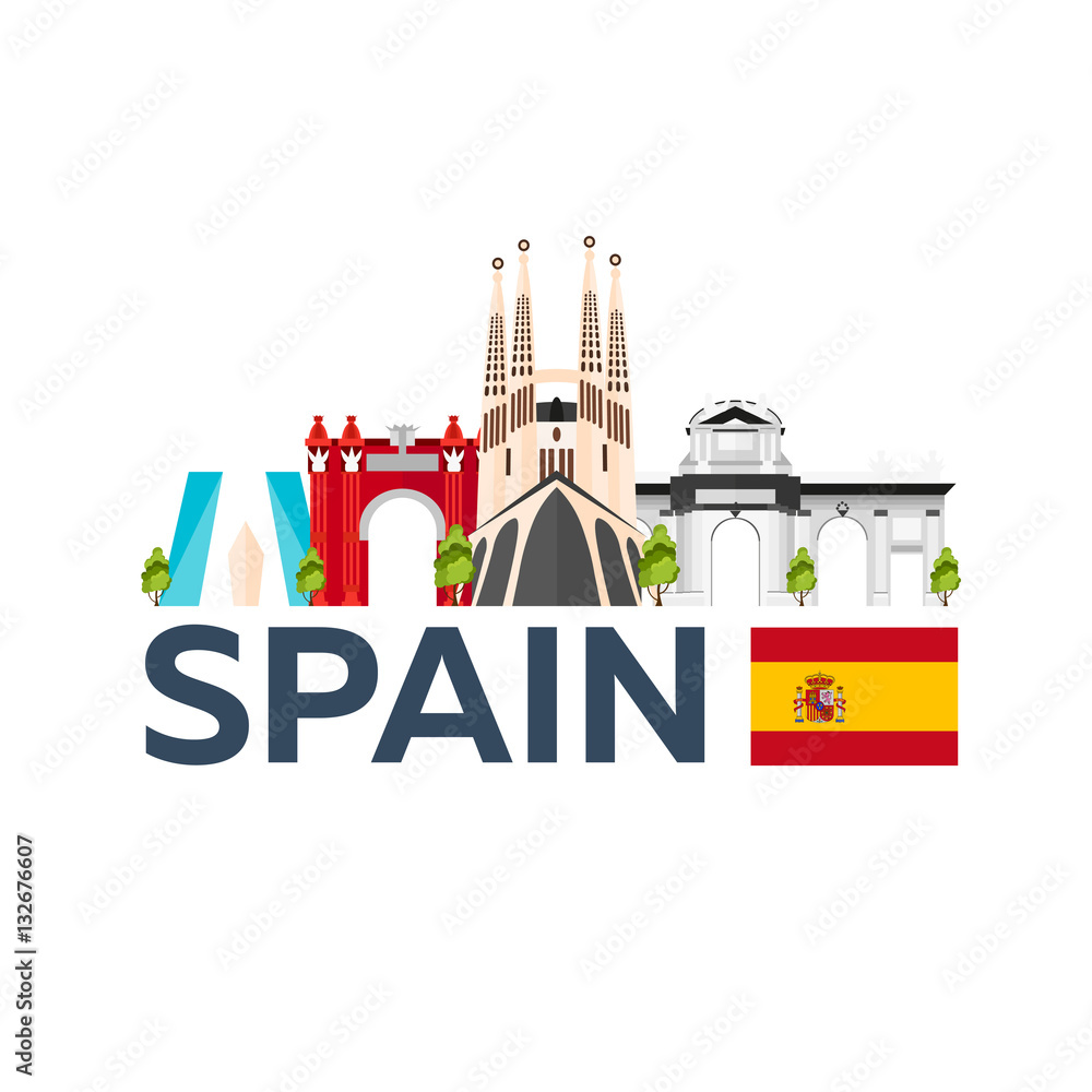 Travel to Spain skyline. Sagrada Familia. Vector flat illustration ...