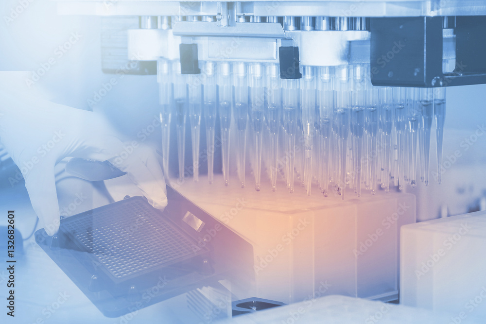 Hand of Researcher Laboratory DNA samples load Background Stock Photo ...