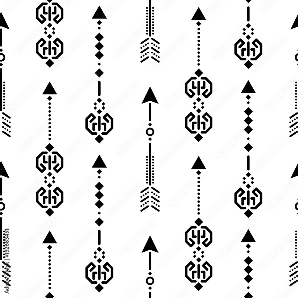 Aztec ethnic arrow ornament seamless vector pattern. Black and white ...