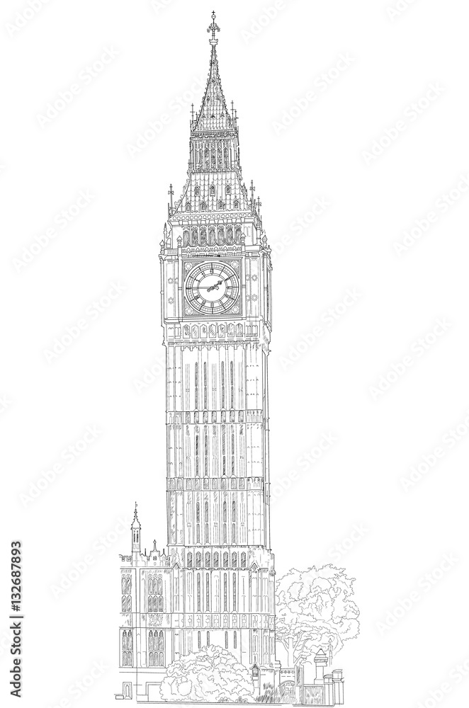drawing London Big Ben Stock Vector | Adobe Stock