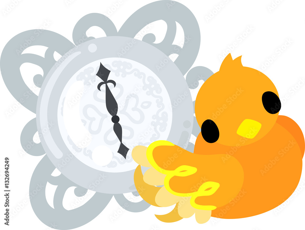 The cute little bird of mysterious design and a clock Stock Vector ...