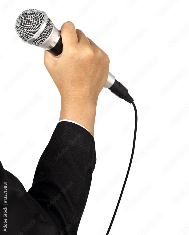 hand holding microphone isolated with clipping path Stock Photo | Adobe ...