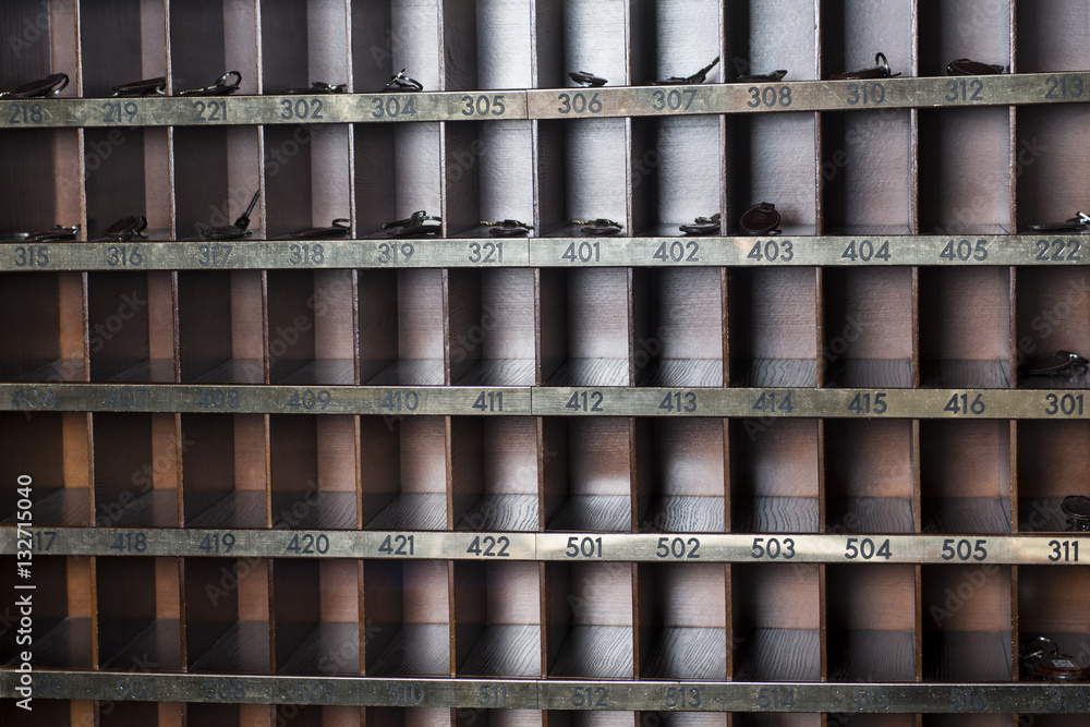 Hotel keys. Modern luxury hotel reception counter with room keys. Stock ...