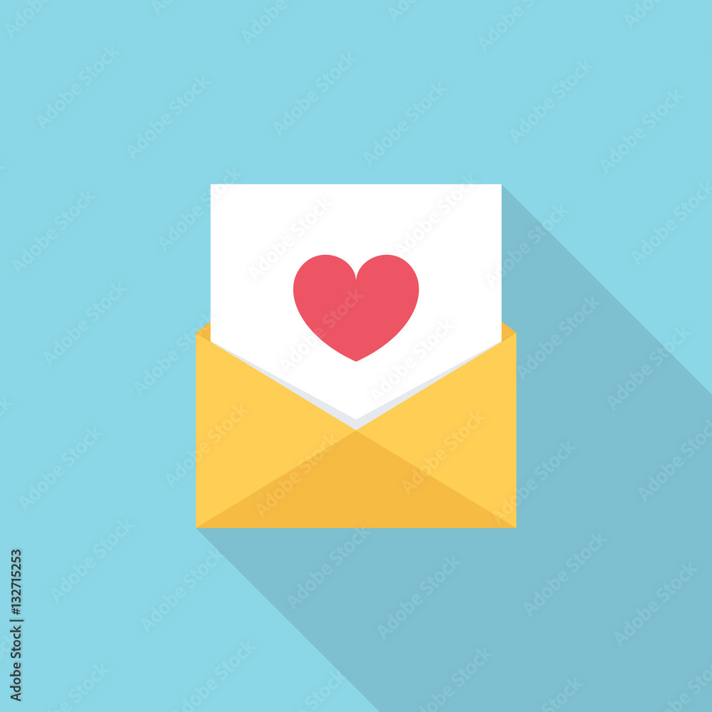 Letter, email or message with heart symbol. Flat style vector ...