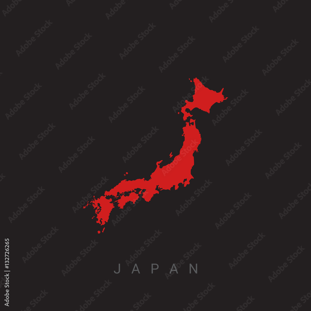 Vector red Japan map on black background Stock-Vektorgrafik | Adobe Stock