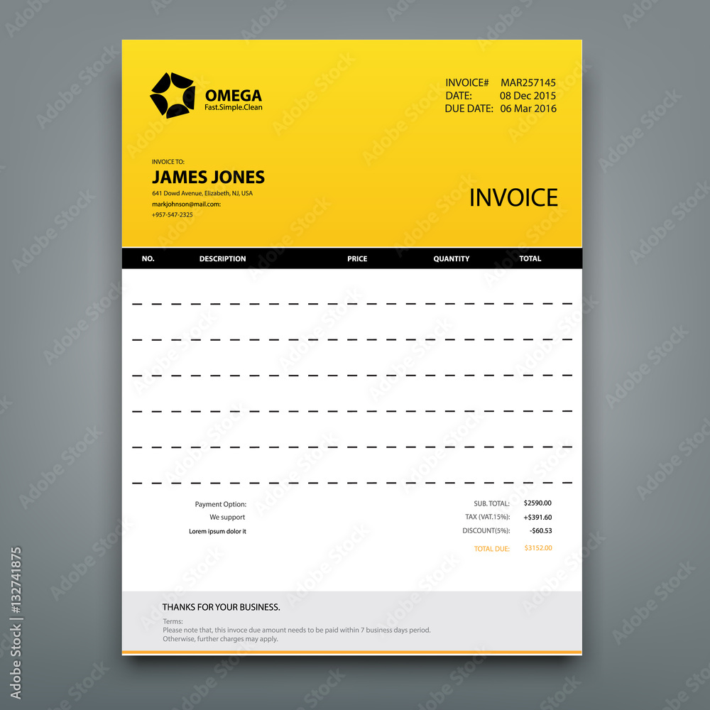 Customizable Invoice template Layout design Stock Vector | Adobe Stock