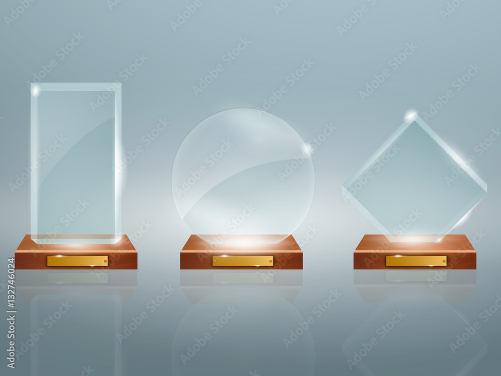 Modern glass cup trophies and challenge prizes side view realistic ...