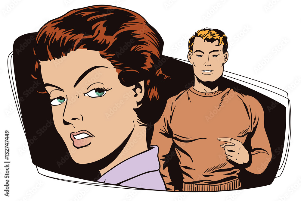 Girl offended on guy. Stock Vector | Adobe Stock