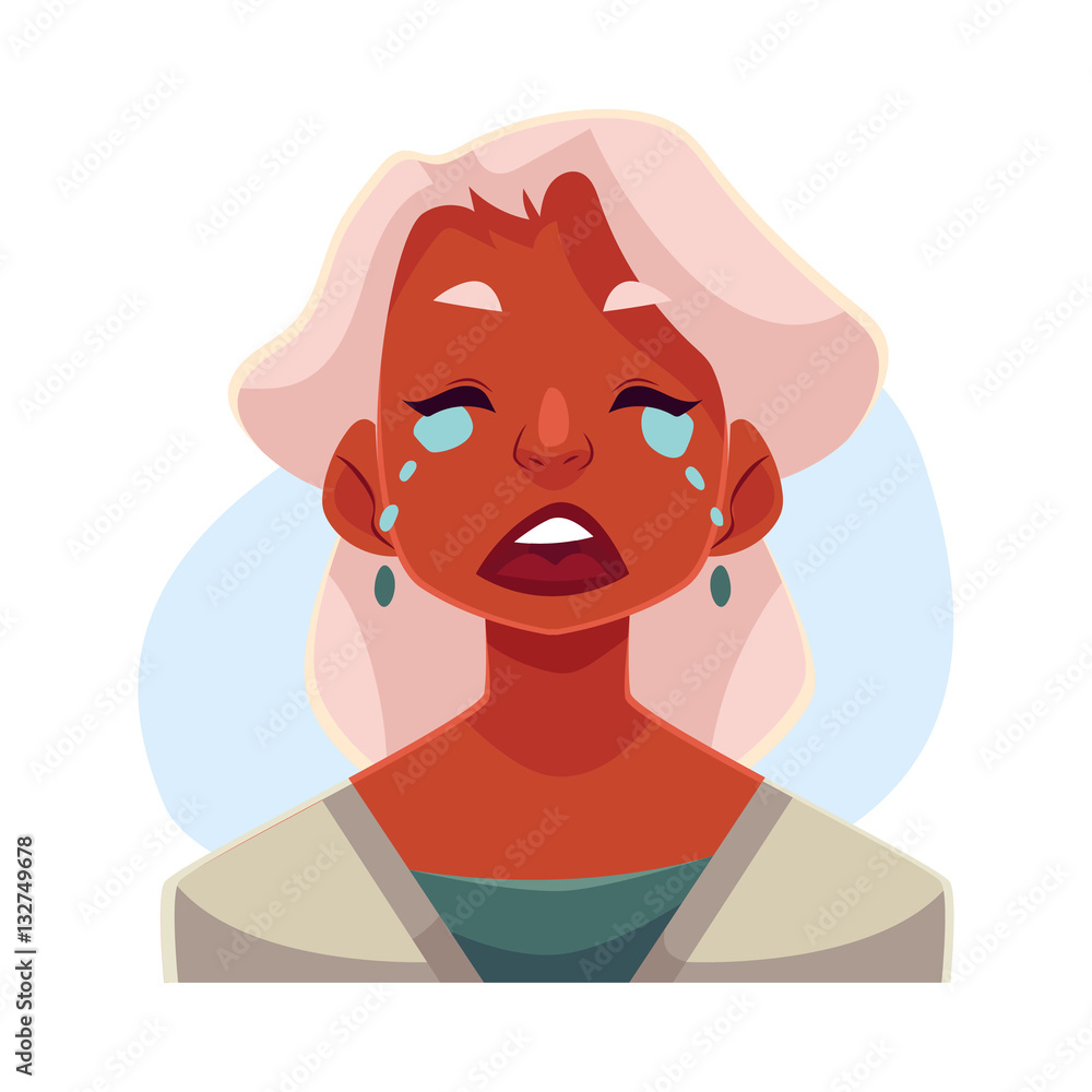Grey haired old african lady, crying facial expression, cartoon vector ...