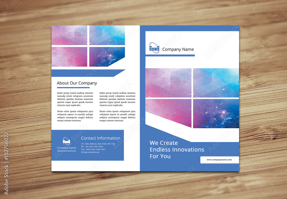 Bifold Business Brochure Layout with Blue Borders Stock Template ...