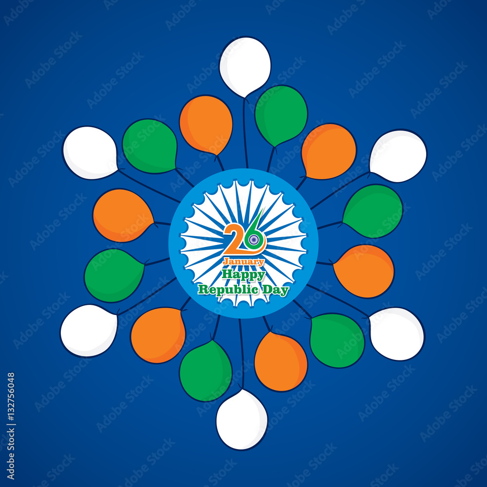india flag color ballon with ashoka chakra, happy indian republic day ...