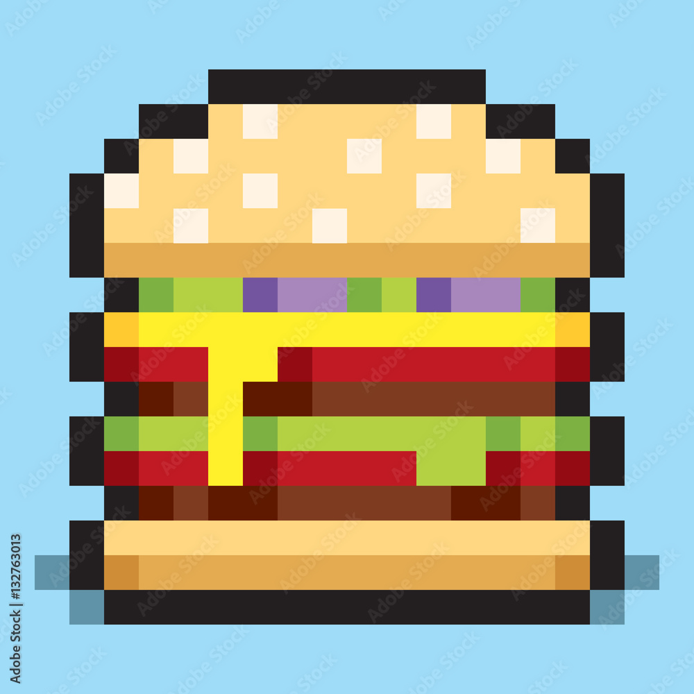 Pixel art, minimalistic double cheeseburger, flat fast food, vector ...