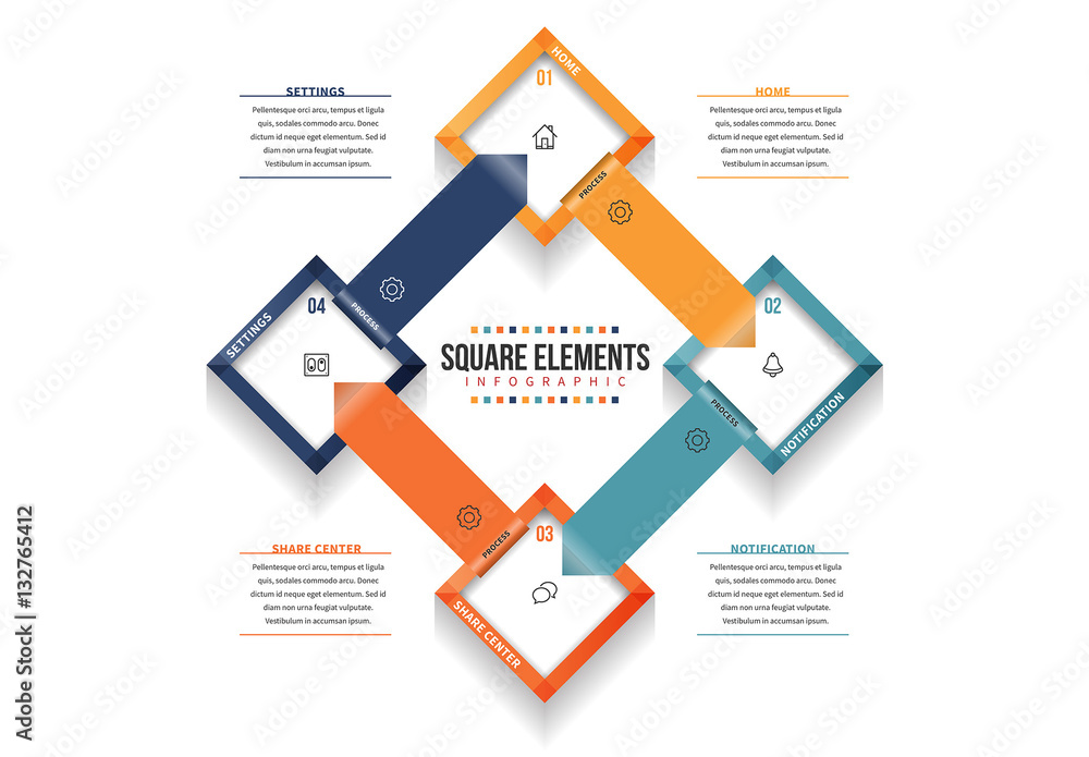 Linked Square Infographic Stock Template | Adobe Stock