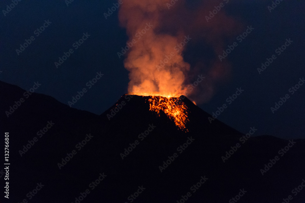 Ile de la reunion island Piton de la fournaise volcano eruption with ...