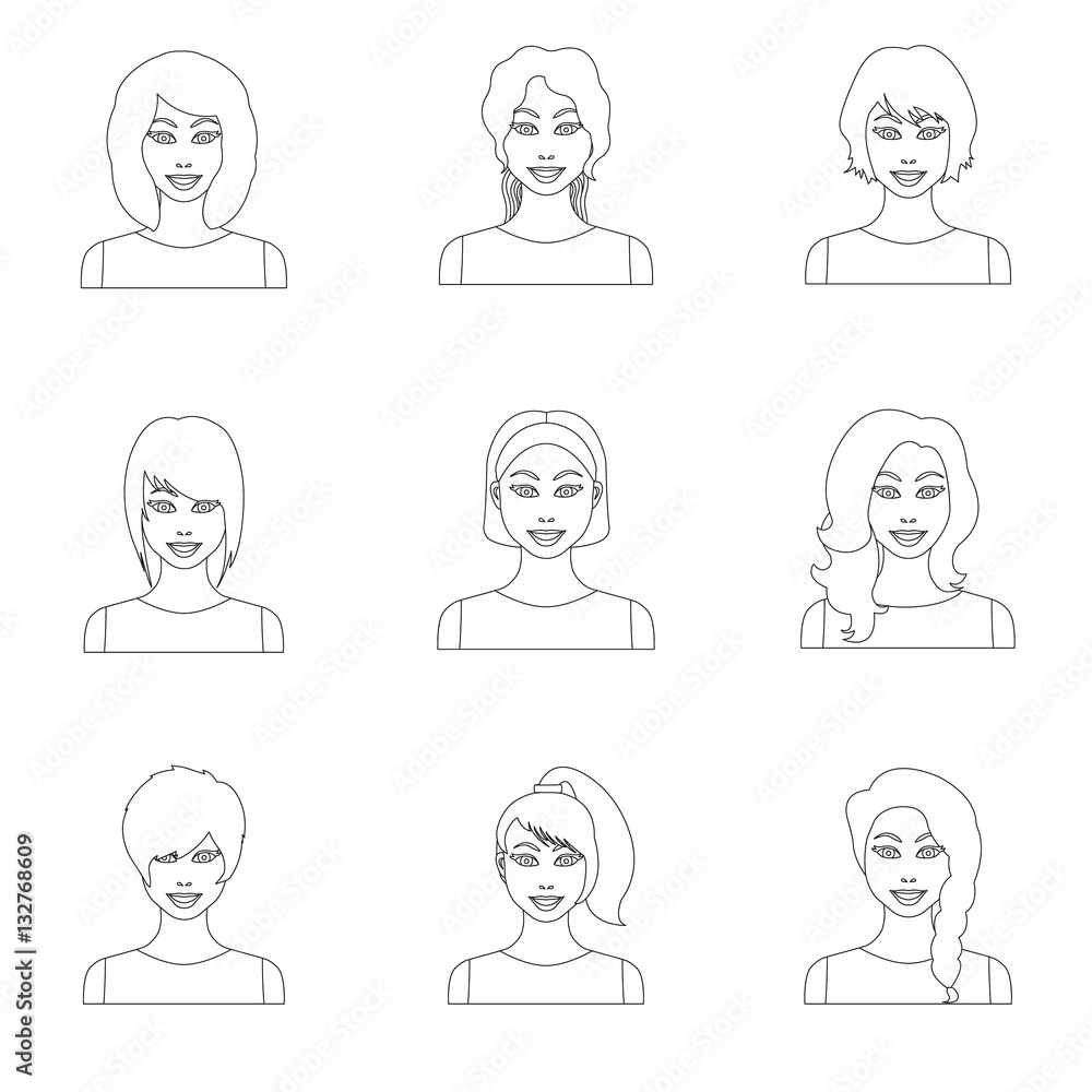 Woman set icons in outline style. Big collection of woman vector ...