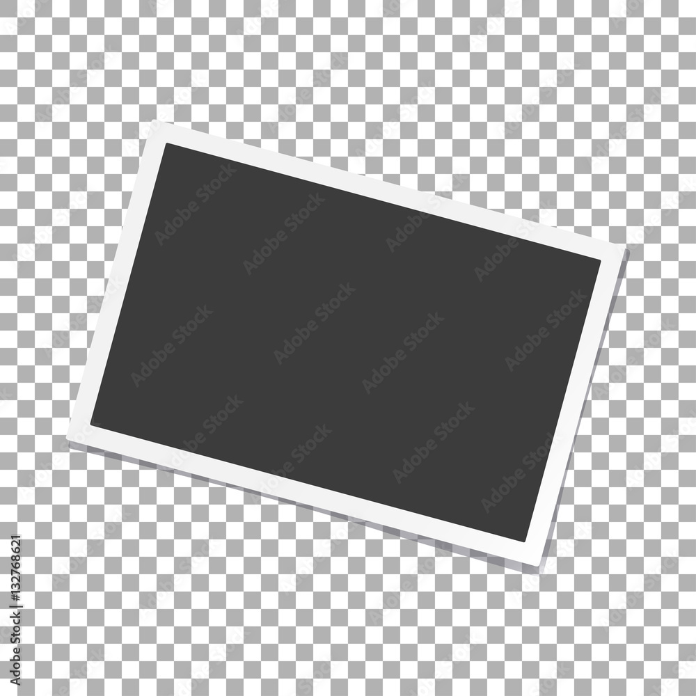 Photo frame with shadow on isolate background with a slope to the right ...