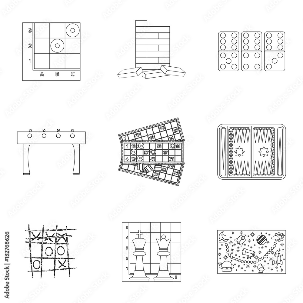 Board games set icons in outline style. Big collection of board games ...
