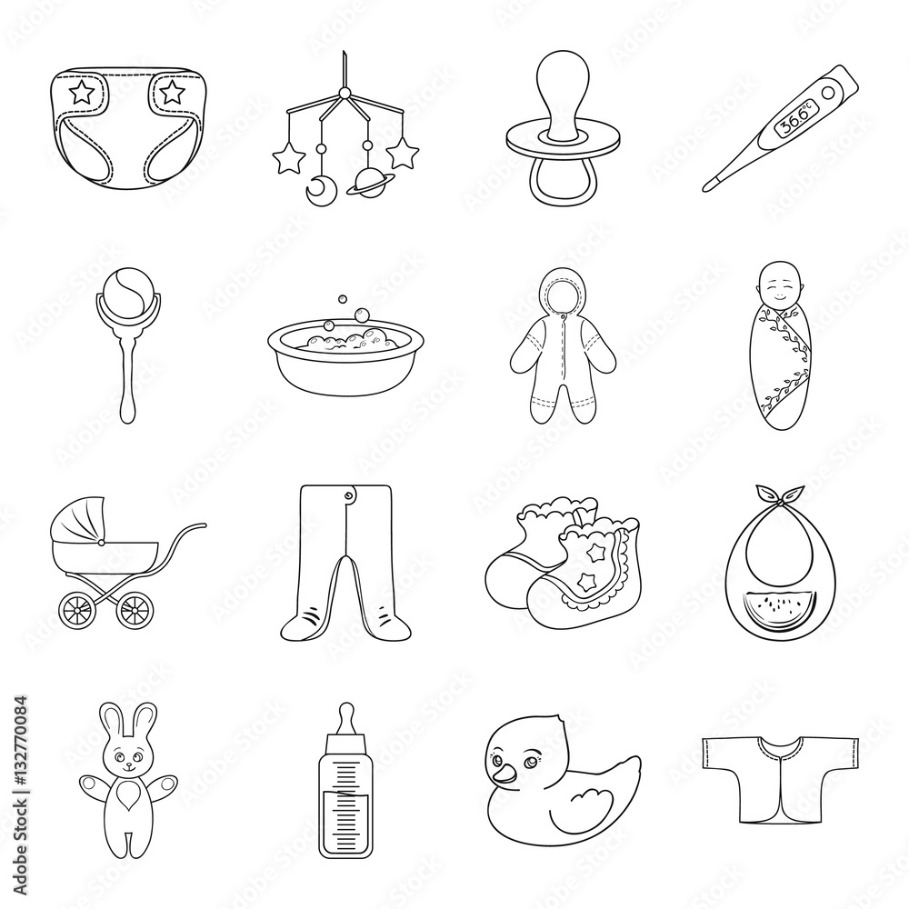 Baby born set icons in outline style. Big collection of baby born ...